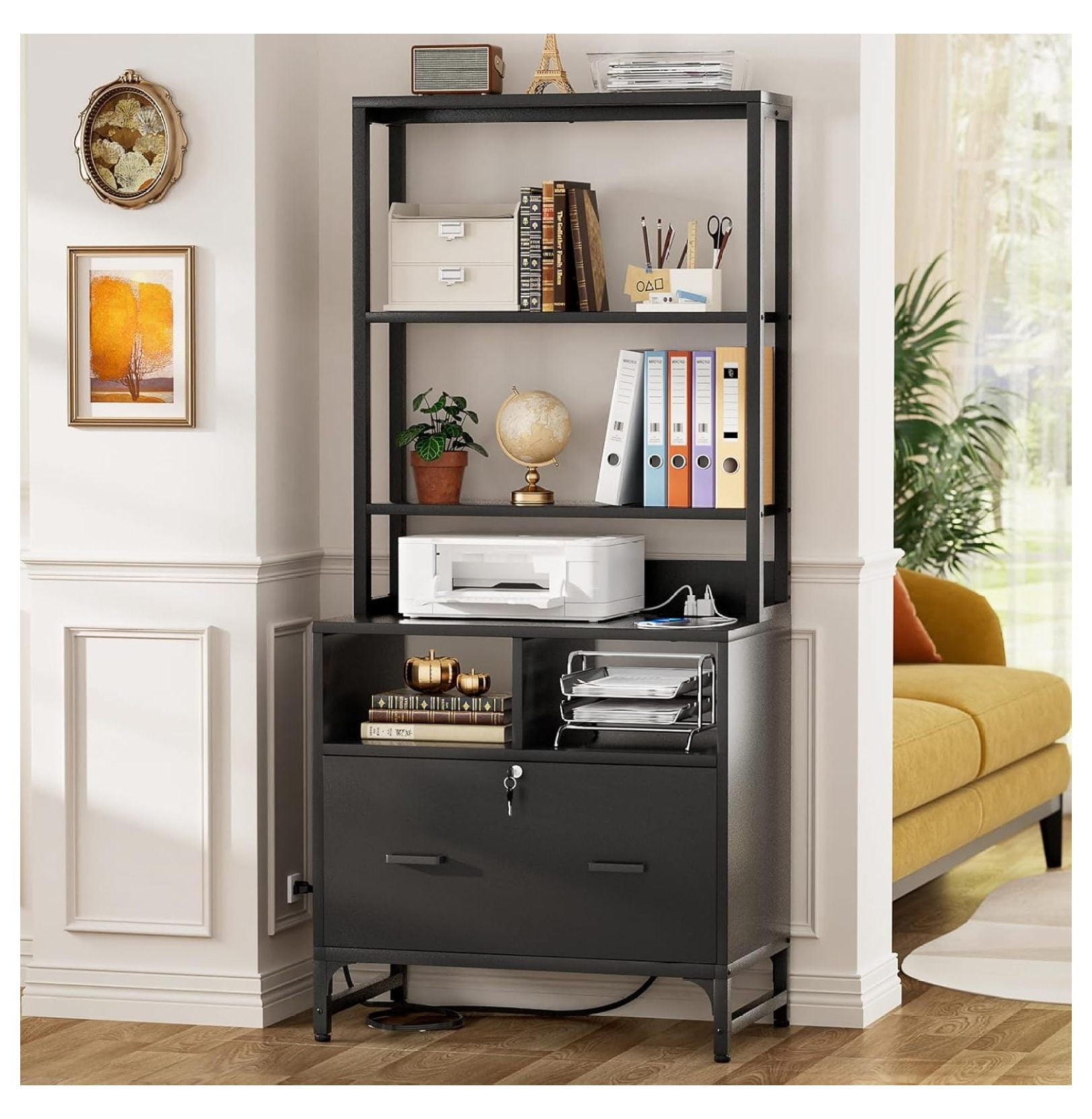 File Cabinet with Charging Station, Vertical Filing Cabinet with Lock ...
