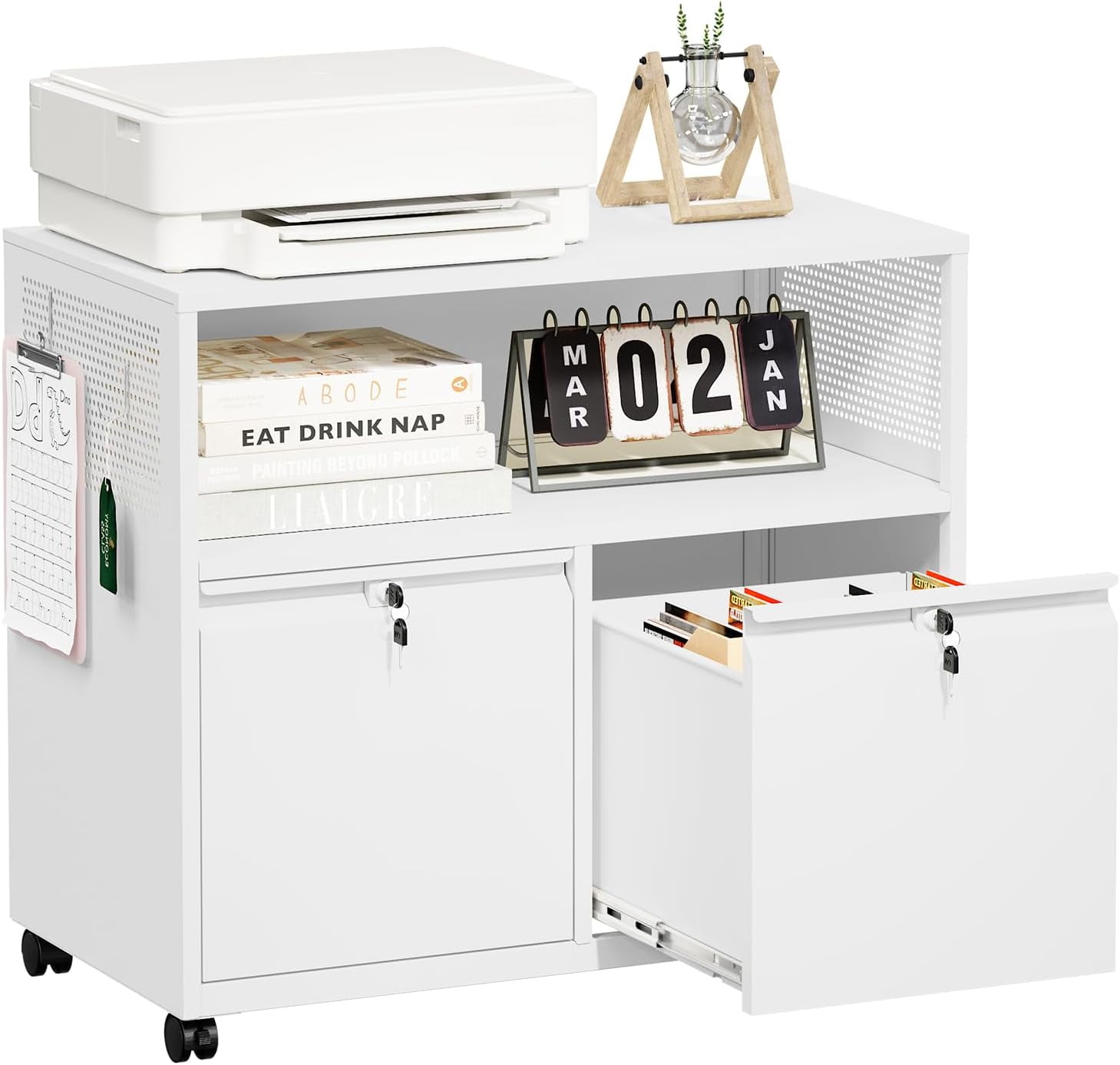 File Cabinet Drawer, Mobile Lateral Filing Cabinet with Lock, Printer ...
