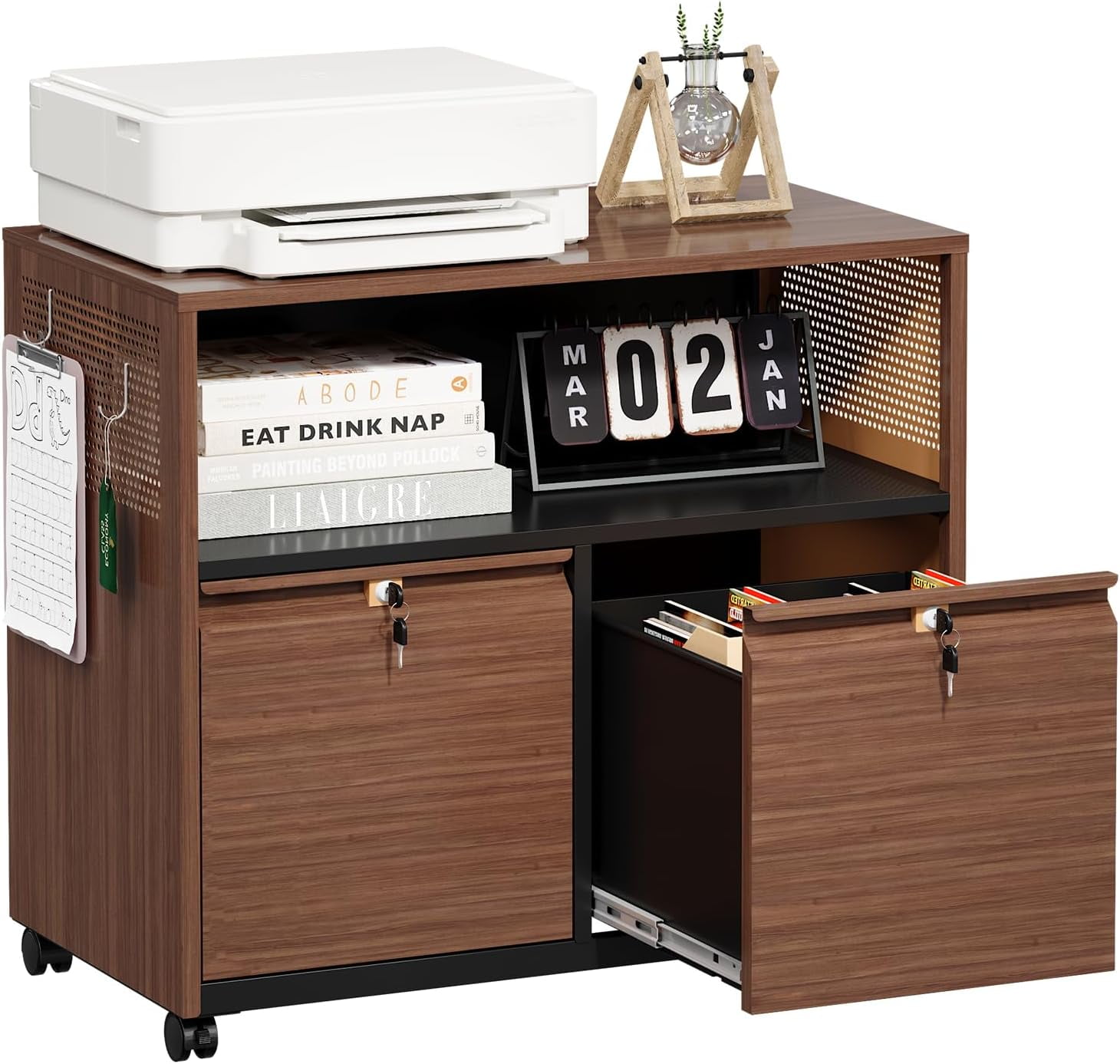 File Cabinet Drawer, Mobile Lateral Filing Cabinet with Lock, Printer ...