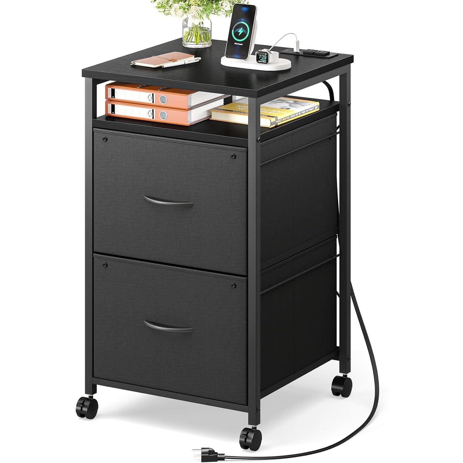 File Cabinet, Fabric Filing Cabinet with Socket & USB Charging Port ...
