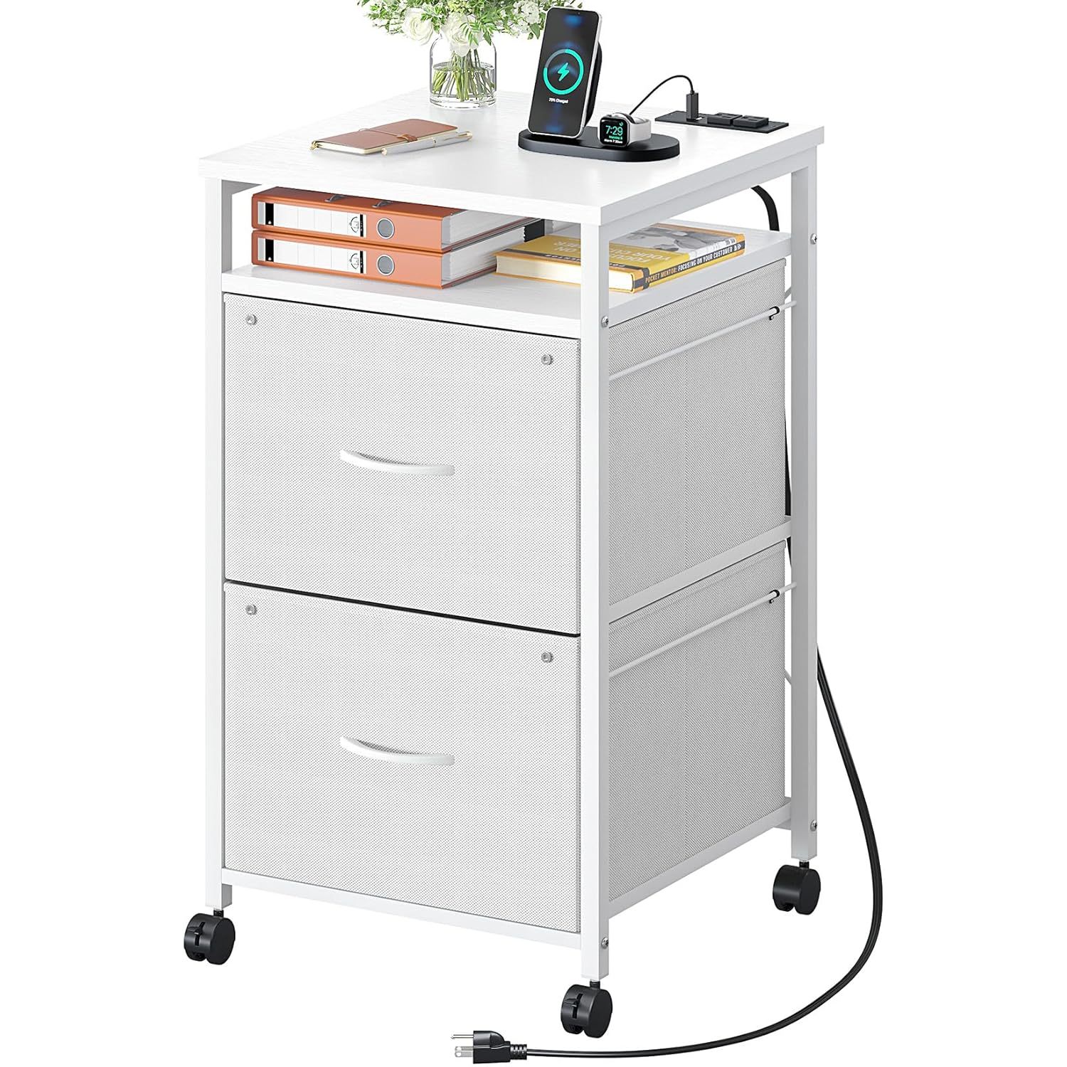 File Cabinet, Fabric Filing Cabinet with Socket & USB Charging Port ...