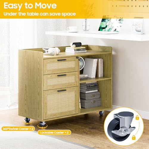 File Cabinet for Home Office, Rattan Lateral Filing Cabinet with ...