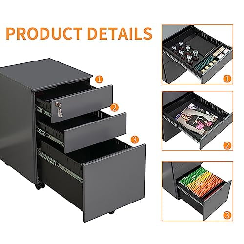 File Cabinet for Home Office File Cabinet folders 3 Drawer with Lock ...