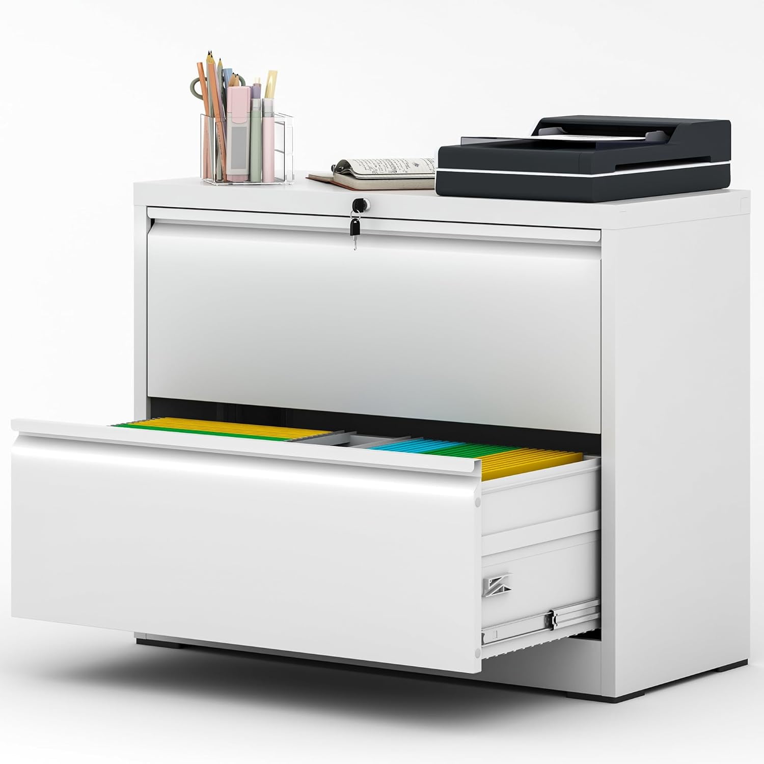 File Cabinet with Lock, 2 Drawer Lateral Filing Cabinet for Home Office ...