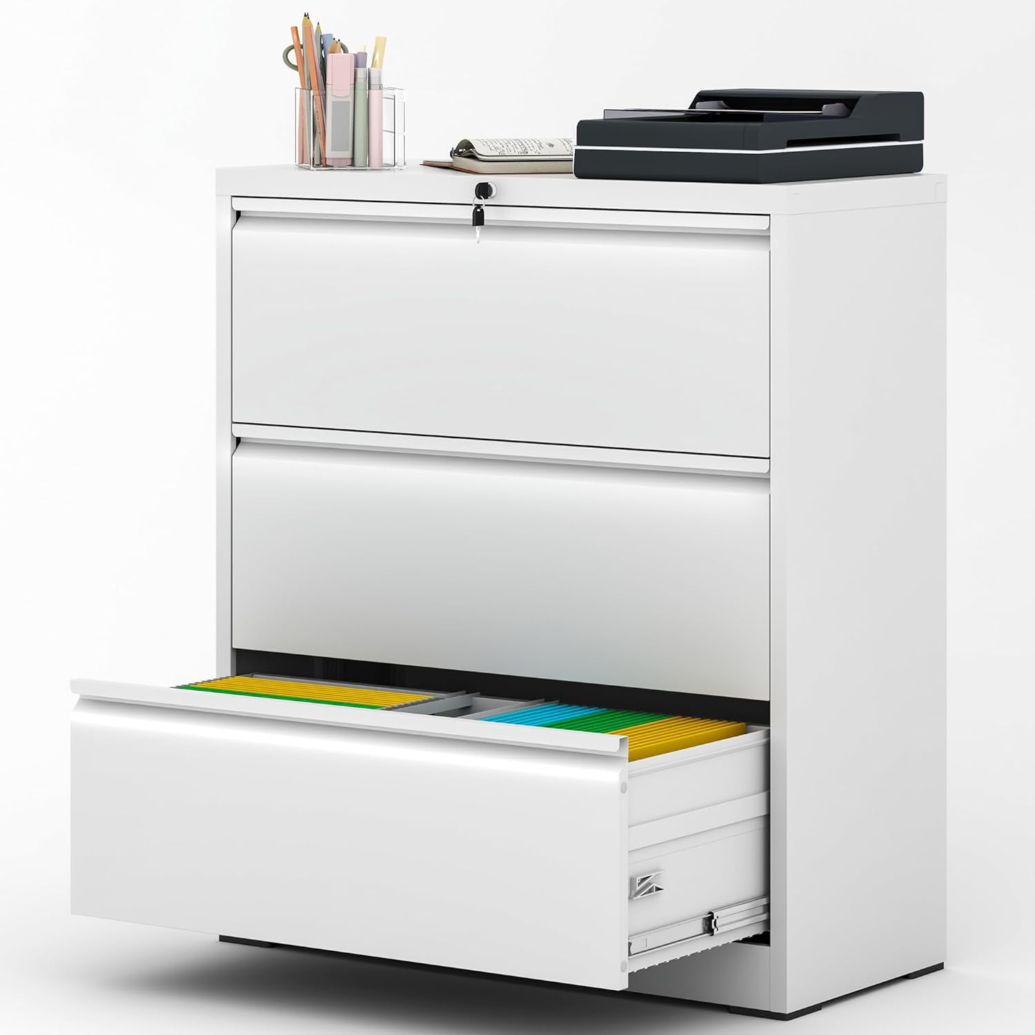 File Cabinet with Lock, 3 Drawer Lateral Filing Cabinet for Home Office ...