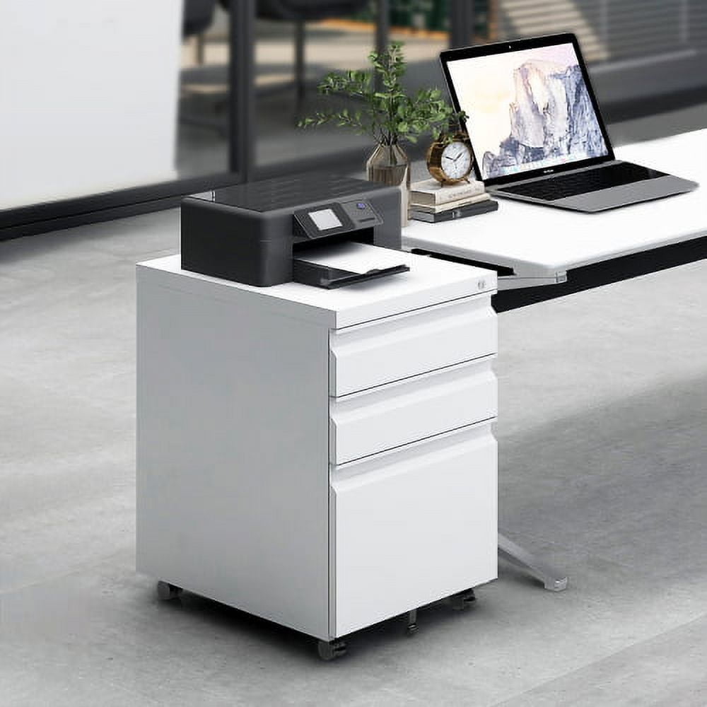File Cabinet with Lock, 3 Drawer Steel Mobile Filing Cabinet on Anti ...
