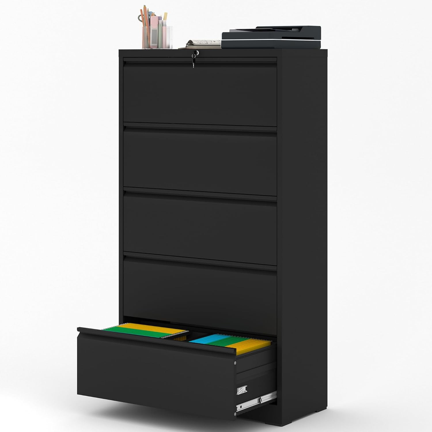 File Cabinet with Lock, Lateral Filing Cabinet for Home Office, Metal ...