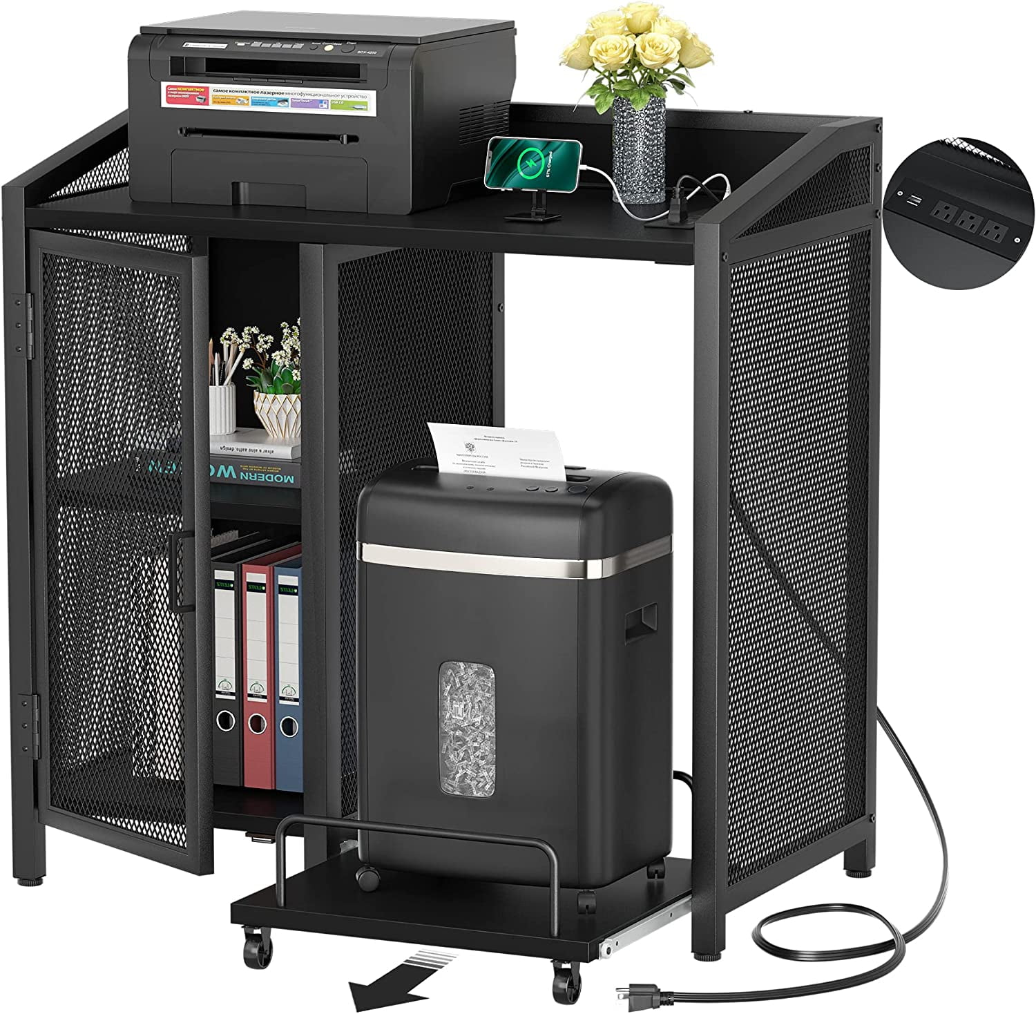 File Cabinet with Paper Shredder Stand On Wheel, Modern Vertical Filing ...