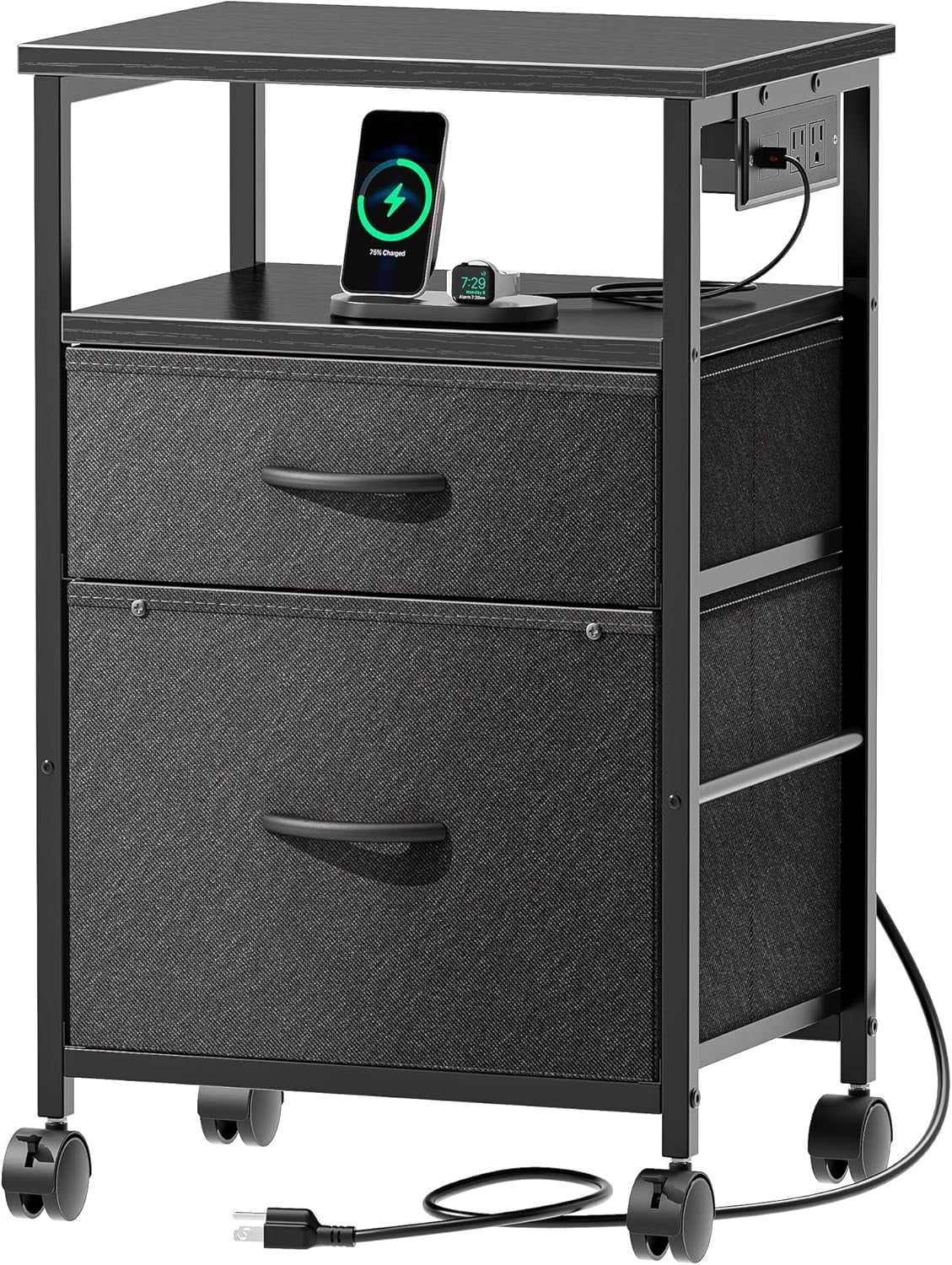 File Cabinet with Power Outlets, 2 Drawer Filing Cabinet, Printer Stand ...