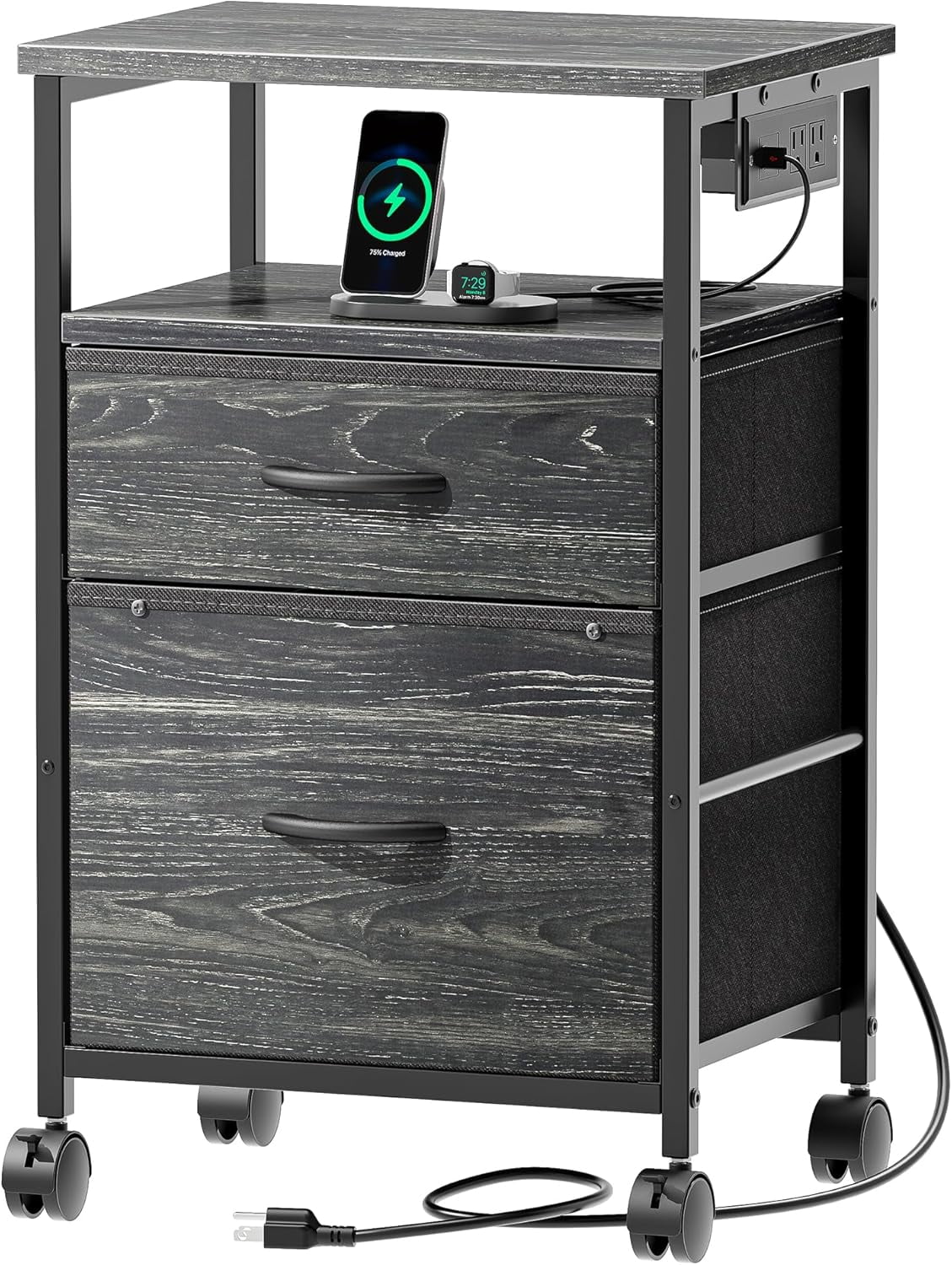 File Cabinet with Power Outlets, 2 Drawer Filing Cabinet, Printer Stand ...