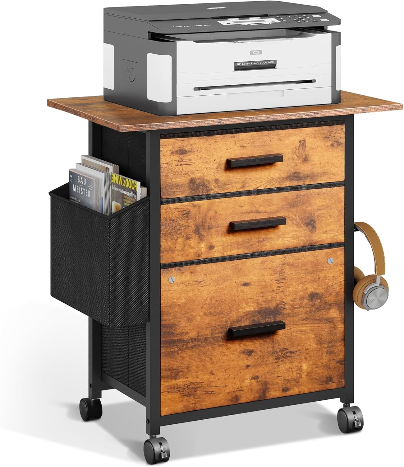 File Cabinet Printer Stand, Fabric Mobile Filing Cabinet with 3 Storage ...