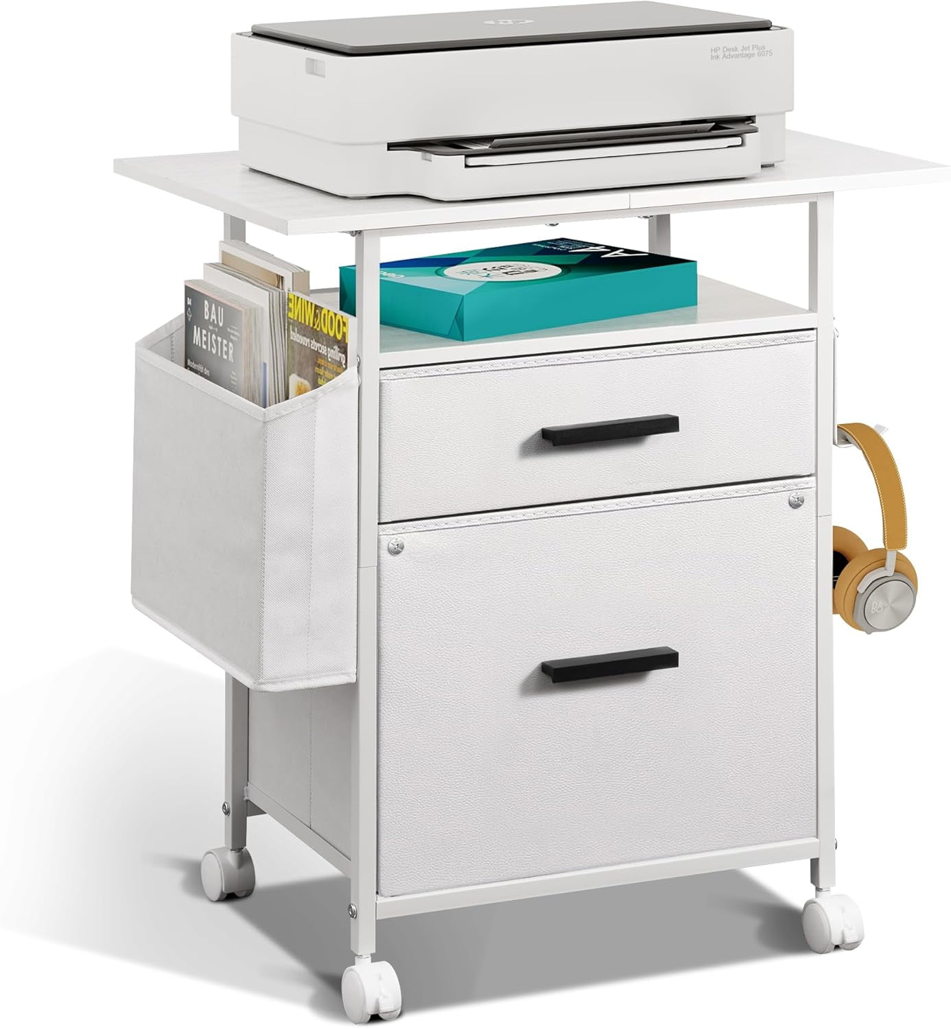 File Cabinet Printer Stand, Fabric Mobile Filing Cabinet with 2 Storage ...