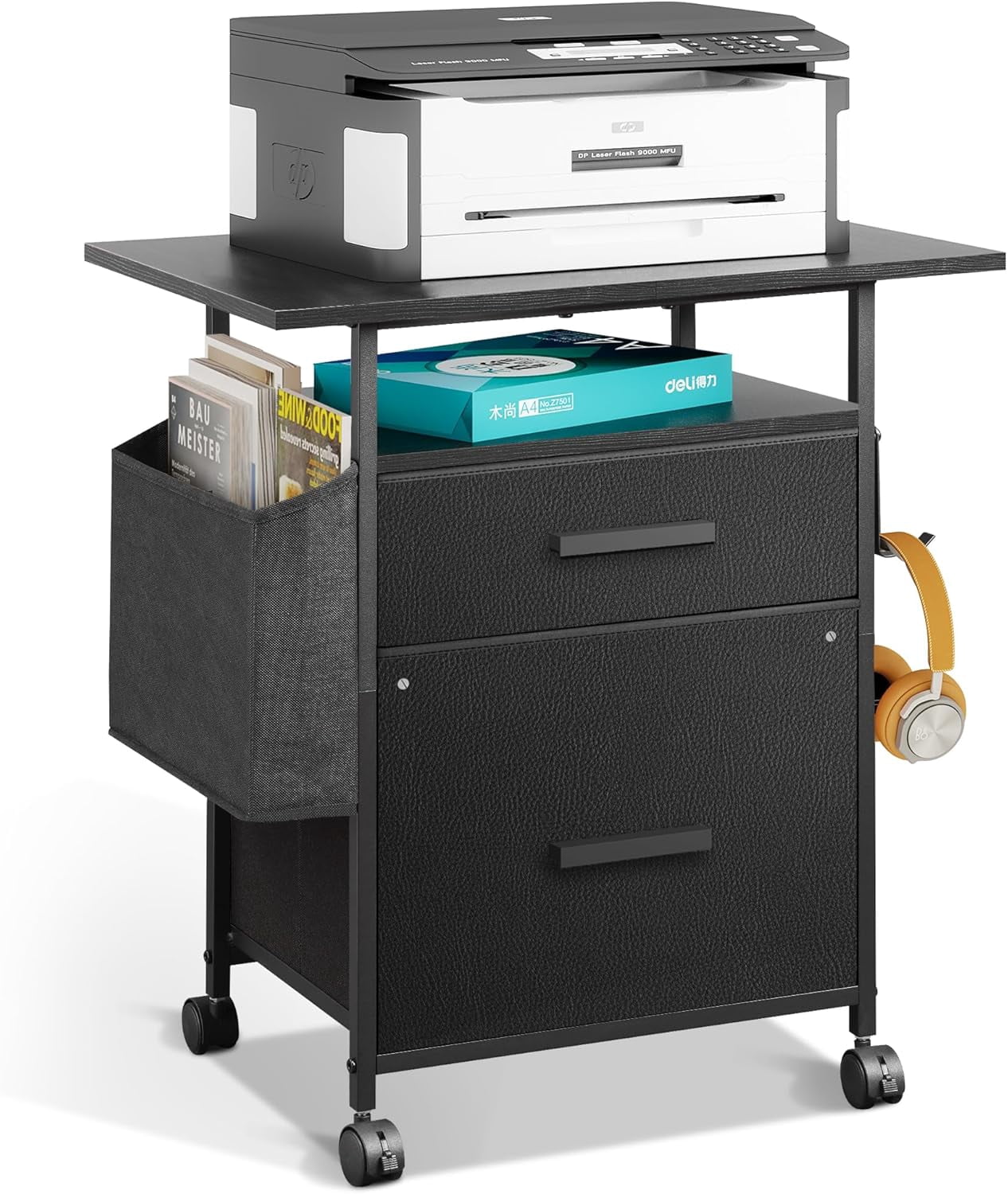 File Cabinet Printer Stand, Fabric Mobile Filing Cabinet with 2 Storage ...