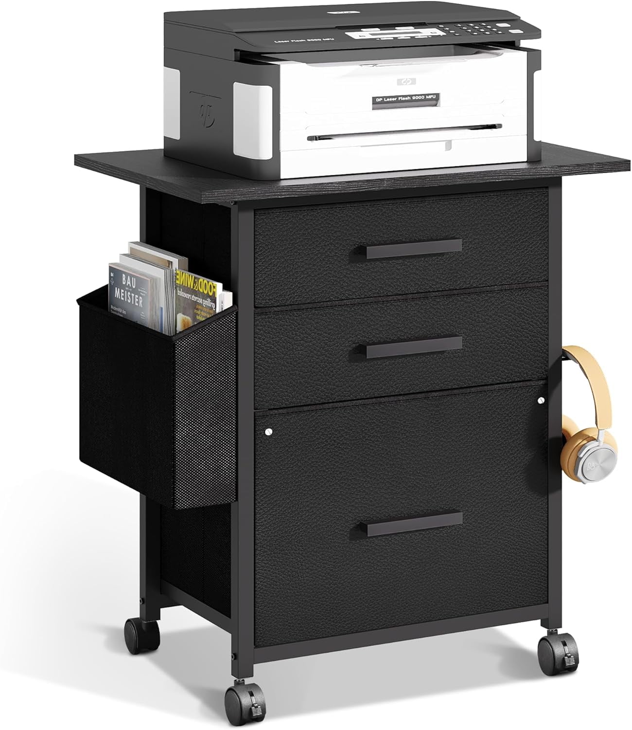 File Cabinet Printer Stand, Fabric Mobile Filing Cabinet with 3 Storage ...