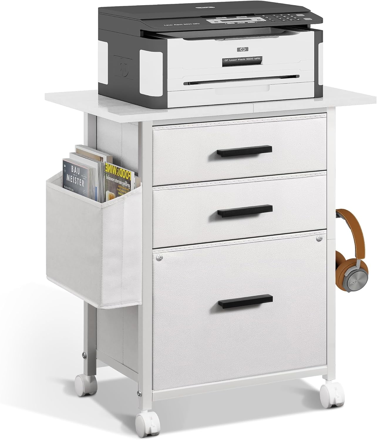 File Cabinet Printer Stand, Fabric Mobile Filing Cabinet with 3 Storage ...