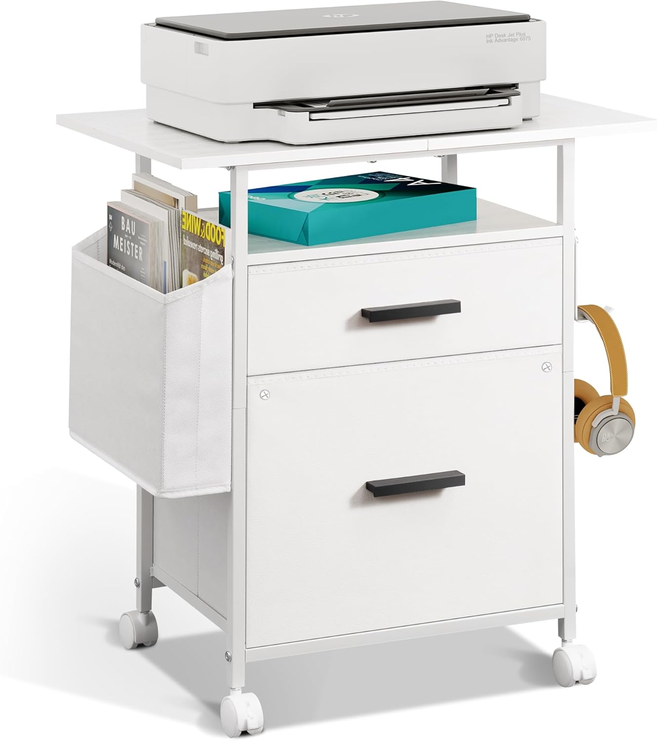File Cabinet Printer Stand, Mobile Filing Cabinet with 2 Storage ...