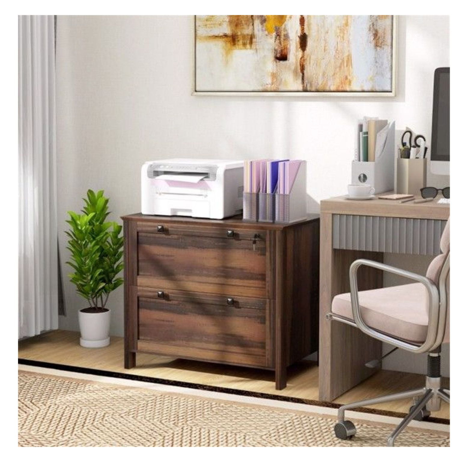File Cabinet, Storage Cabinet - Brown Wood Office Filing Cabinet with ...