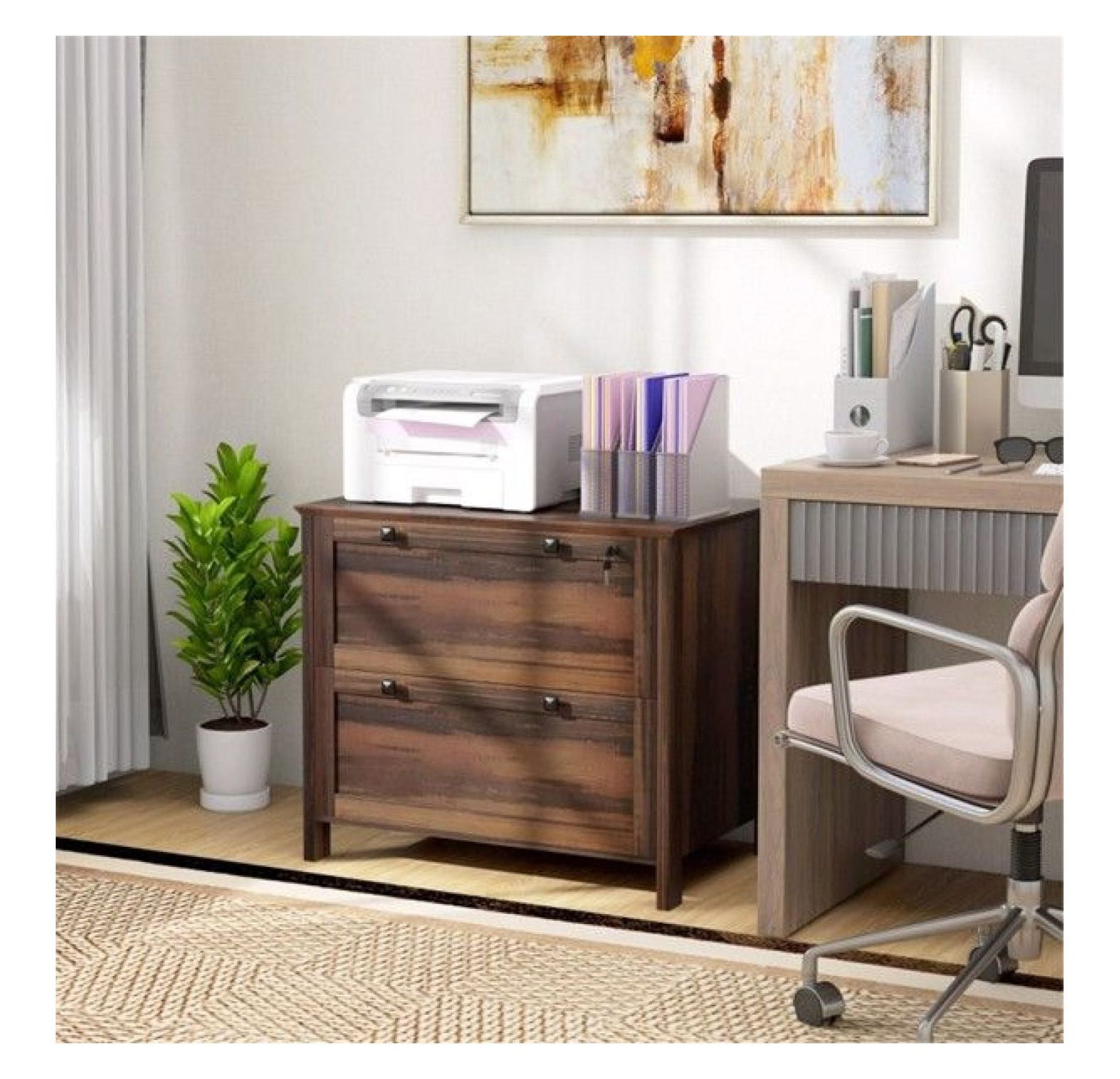 File Cabinet Storage Cabinet with Lock - Brown Particleboard Office ...