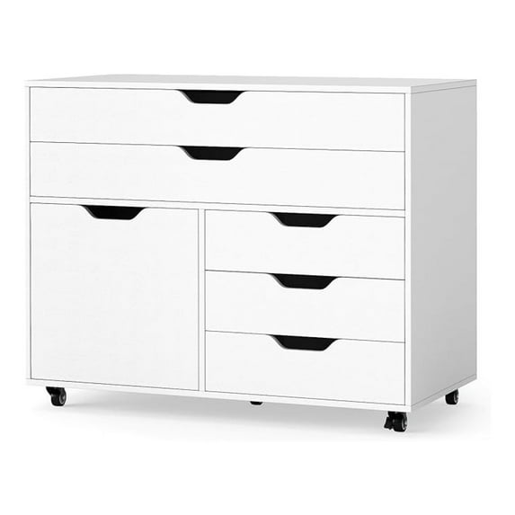 File Cabinet, White Filing Cabinet w/Universal Wheels, Wood Printer ...