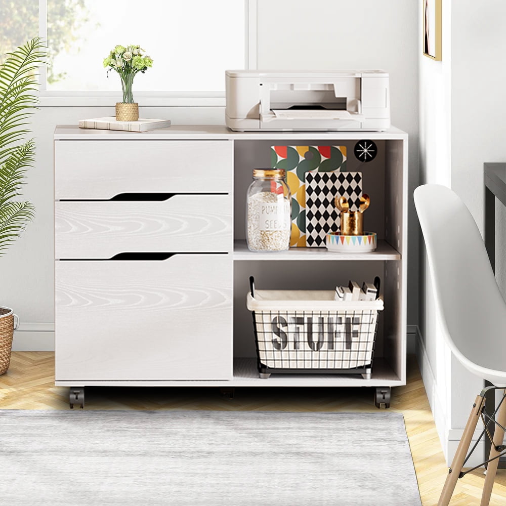 File Cabinet with 3 Drawe on Wheels,Wood Lateral Filing Cabinets with ...