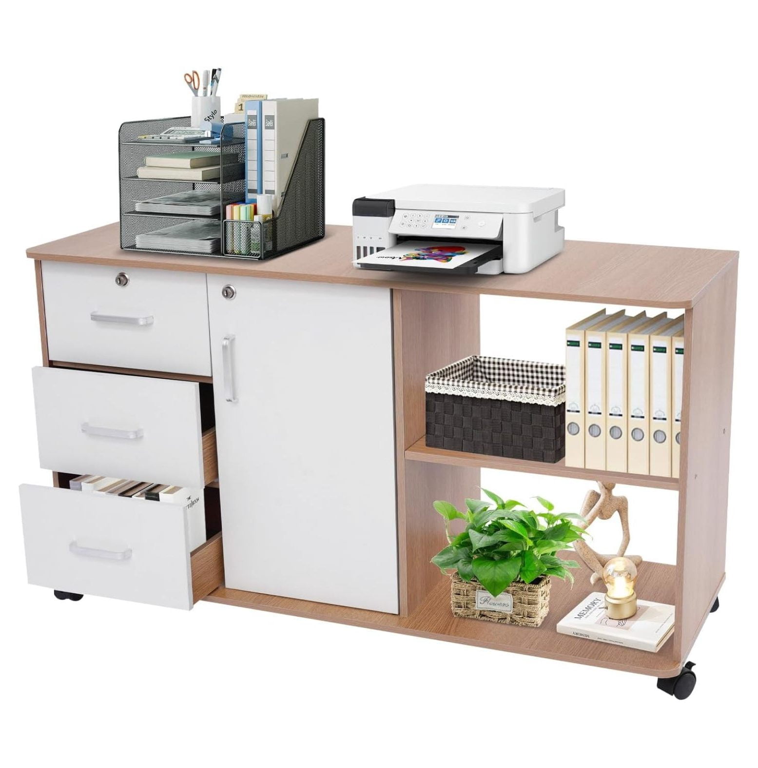 File Cabinets, 3 Drawer Mobile Lateral Filing Cabinet Wood Storage ...