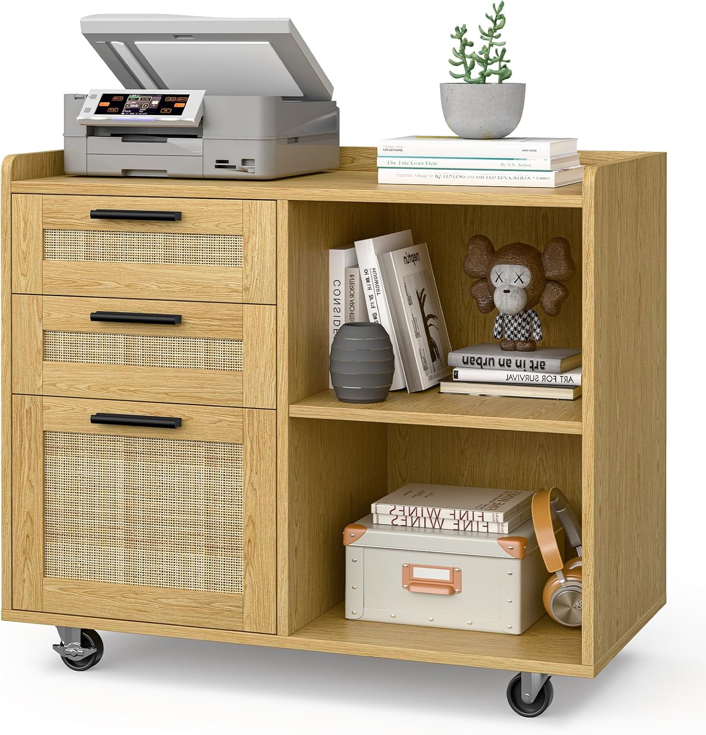 File Cabinets, 3 Rattan Drawers Lateral Filing Organization Storage ...