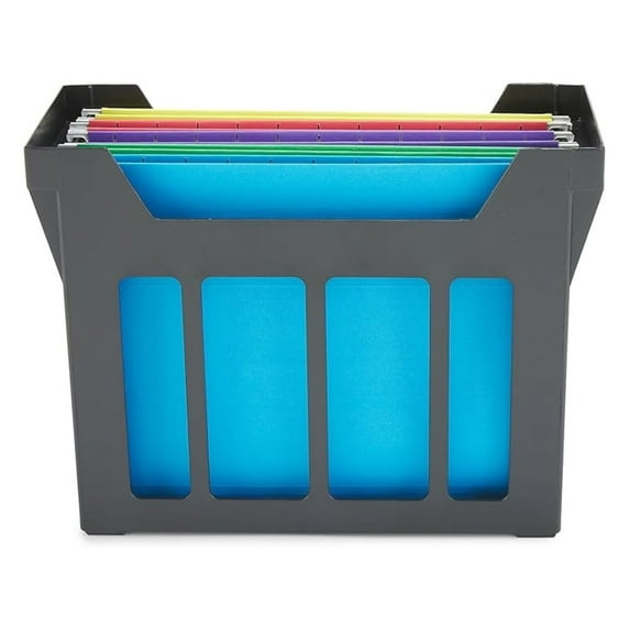 File Caddy with Folders - Black Plastic File Organizer - Letter Size ...