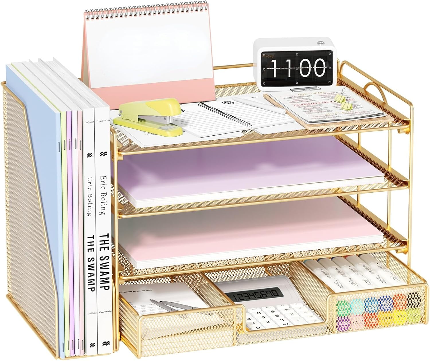 File Desk Organizer with Removable Holder and Drawer, Desktop Workspace ...