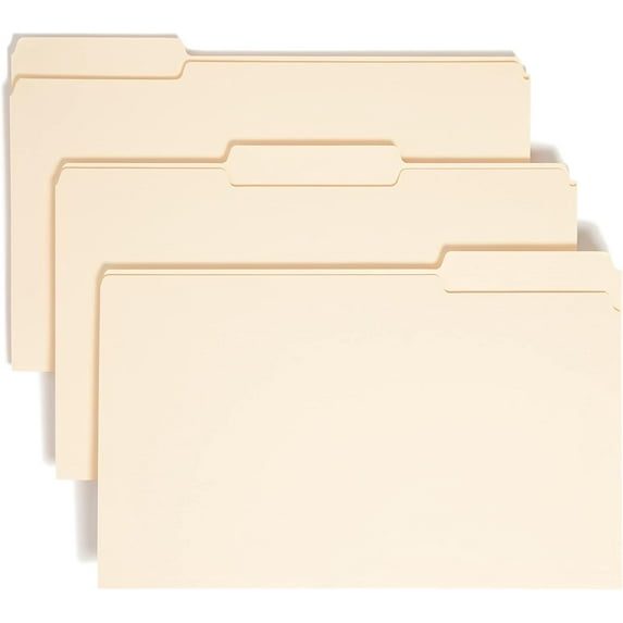 File Folder, 1/3-Cut Tab, Assorted Positions, Legal Size, Manila, 100 ...