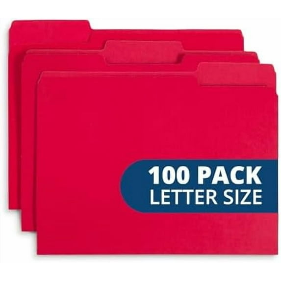File Folder, 1/3 Cut Tab, Letter Size, Red, Great for Organizing and ...