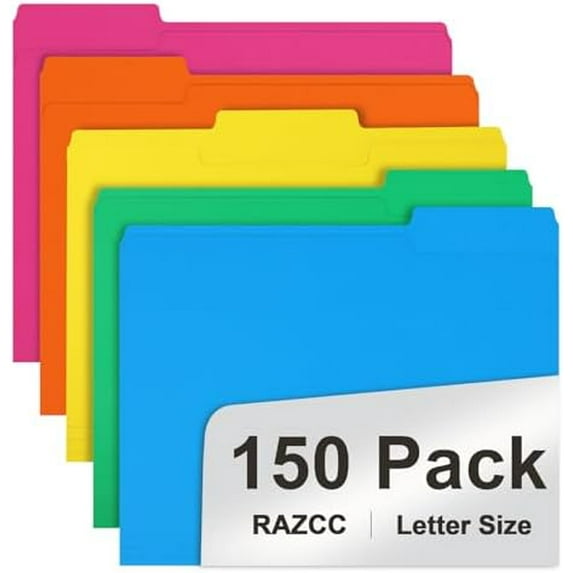 File Folder, 150 Pack 1/3 Cut Tab Colored File Folders, File Folder Letter Size for Office ...