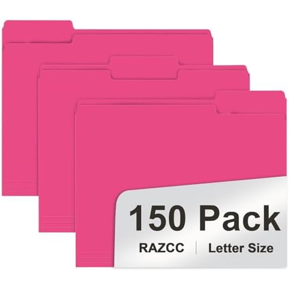 File Folder, 150 Pack 1/3 Cut Tab File Folders Letter Size, Magenta ...