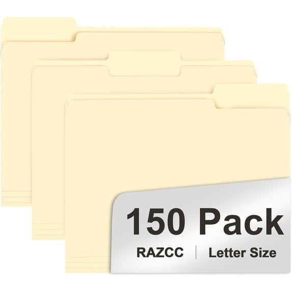 File Folder, 150 Pack 1/3 Cut Tab File Folders Letter Size, Manila ...