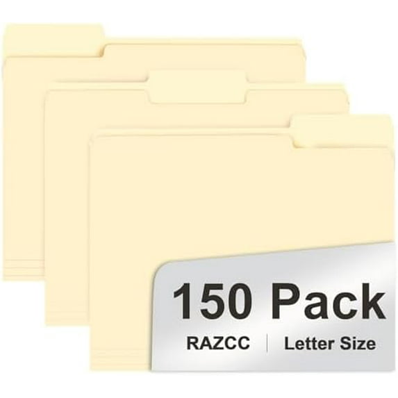 File Folder, 150 Pack 1/3 Cut Tab File Folders Letter Size, Manila ...