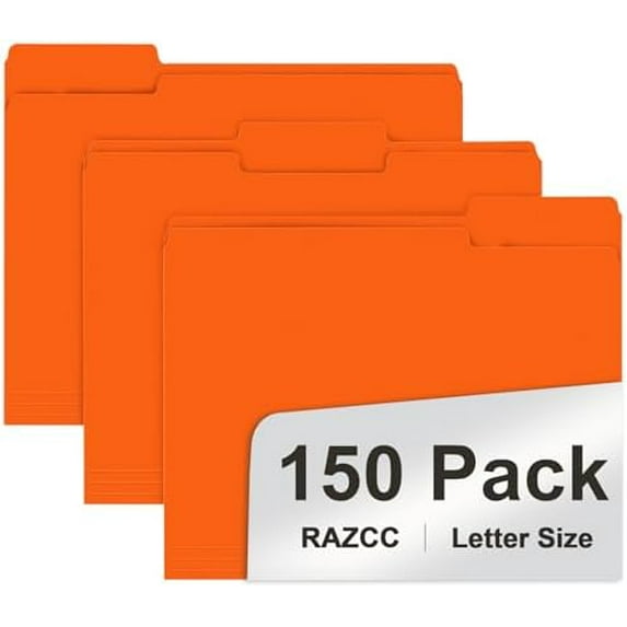 File Folder, 150 Pack 1/3 Cut Tab File Folders Letter Size, Orange ...