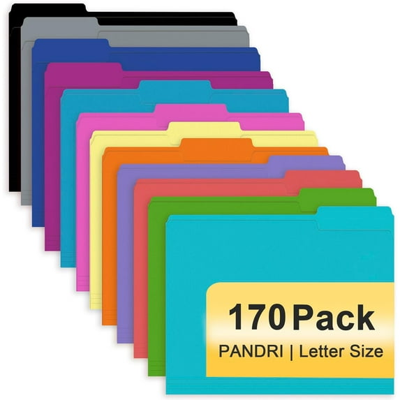 File Folder, 170 Pack Colored File Folder, 1/3 Cut Tab, Letter Size ...
