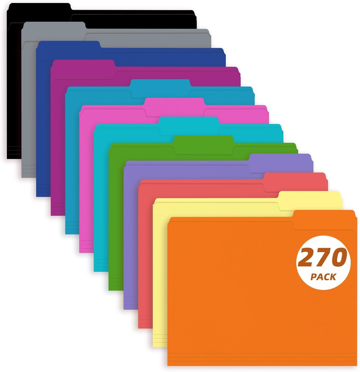 File Folder, 270 Pack Colored File Folder, 1/3 Cut Tab, Letter Size ...