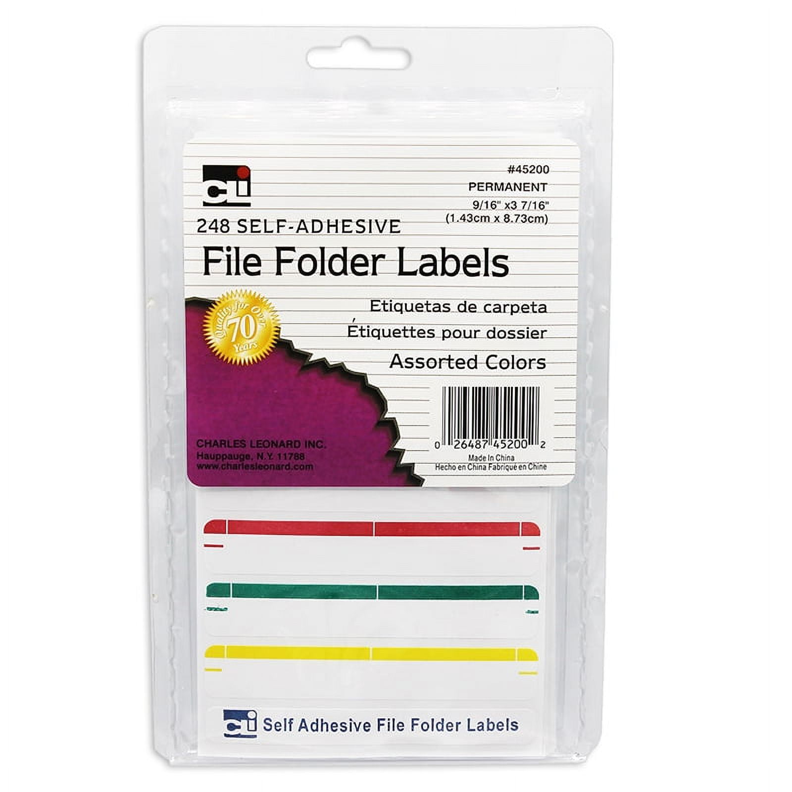 File Folder Labels, Self-Adhesive, 0.56 x 3.43 Inches, Assorted, 248 ...