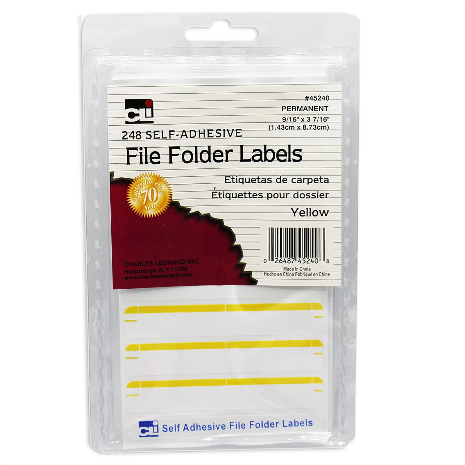 File Folder Labels, Self-Adhesive, 0.56" x 3.43", Yellow, Box of 248 ...