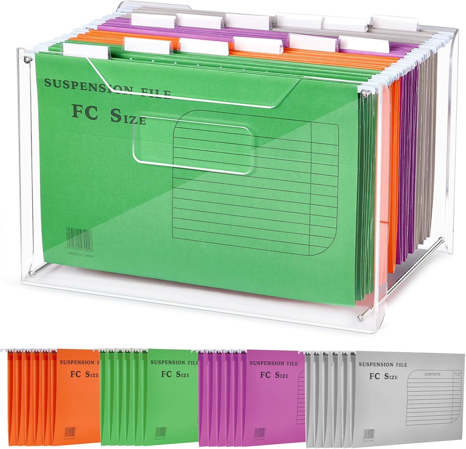 File Folder Organizer with 24 Hanging File Folders, Sturdy Acrylic File ...