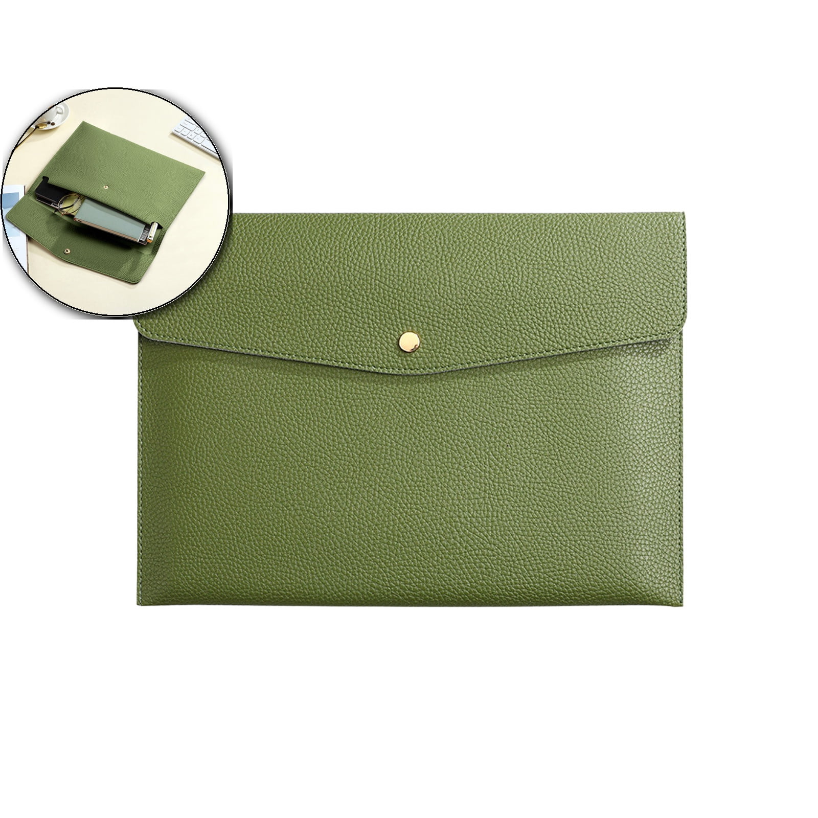 File Folder, PU Leather A4 Document Holder File Organizer Filing ...