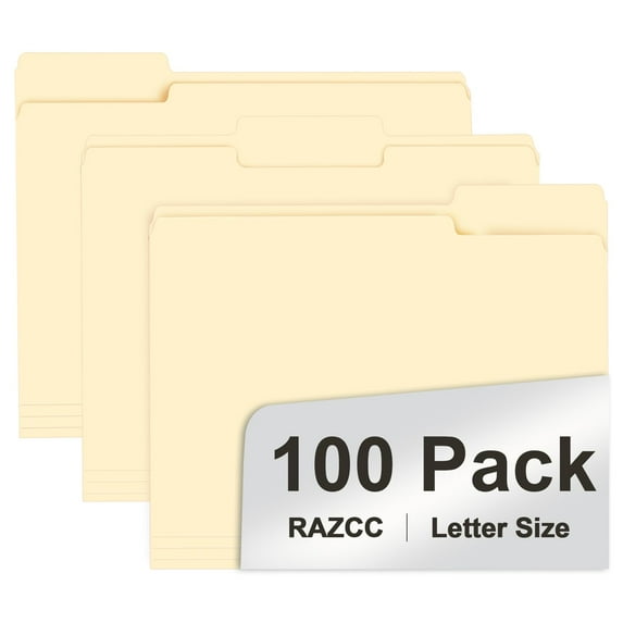 File Folder, RAZCC 100 Pack 1/3 Cut Tab File Folders Letter Size ...