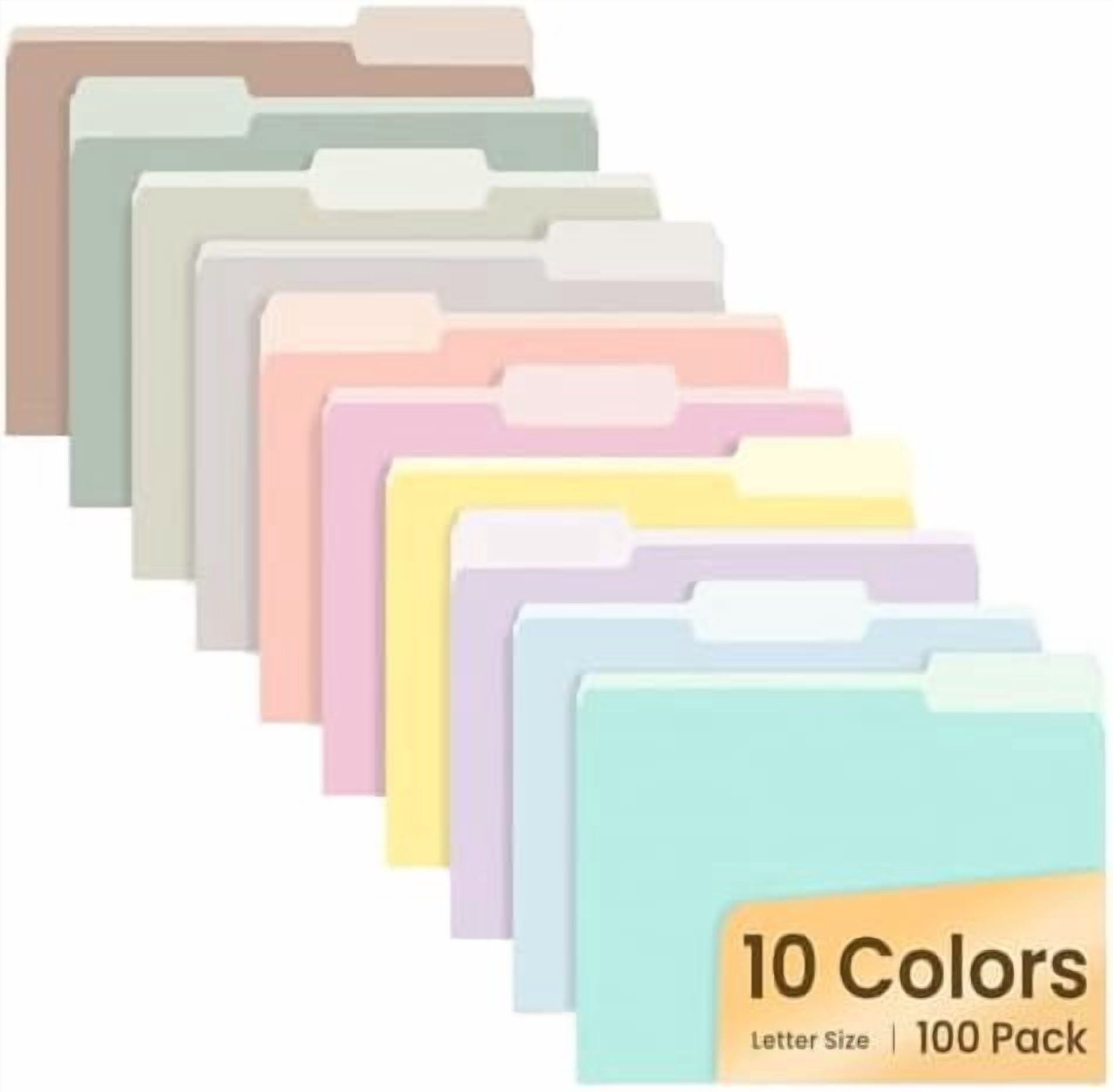 File Folders, 100 Pack Manilla Folders 8.5 x 11, 10 Colors Folder ...