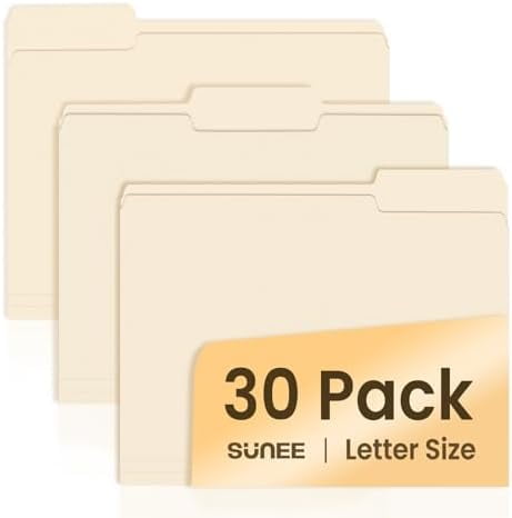 File Folders, 30 Pack Manilla Folders 8.5 x 11, 1/3 Cut Tab for Easy ...