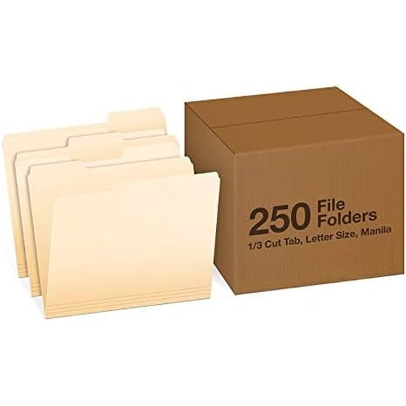 File Folders, Letter Size, 1/3 Cut, Manila, 250 per Box (752250 ...