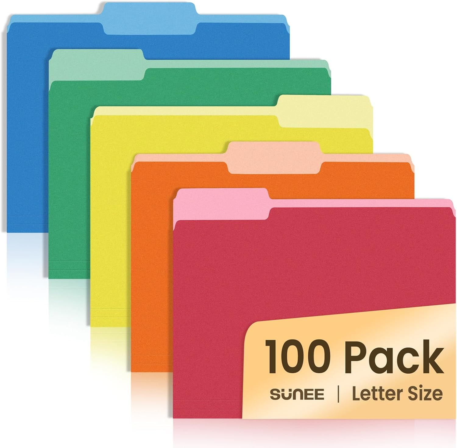 File Folders Letter Size Assorted Colors, 100 Pack Manilla 8.5 x 11 1/3 ...