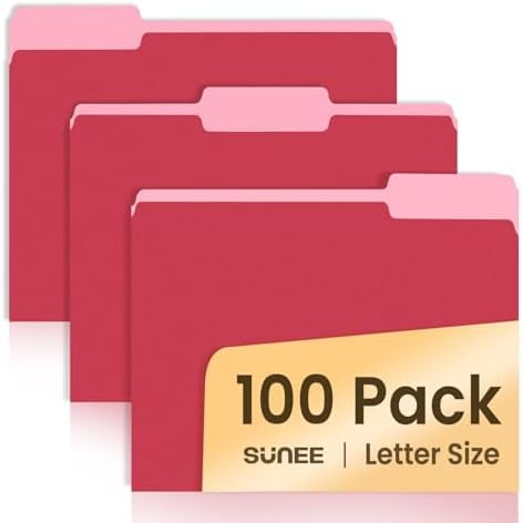 File Folders Letter Size Red, 100 Pack Manilla Folders 8.5 x 11 1/3-Cut ...