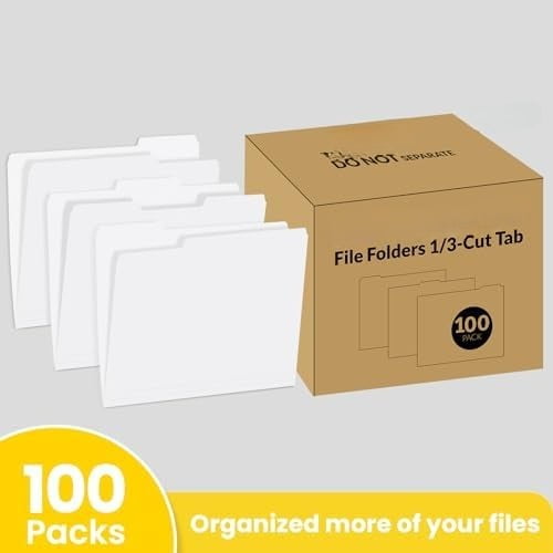 File Folders Letter Size White, 100 Pack Manilla Folders 8.5 x 11 1/3 ...