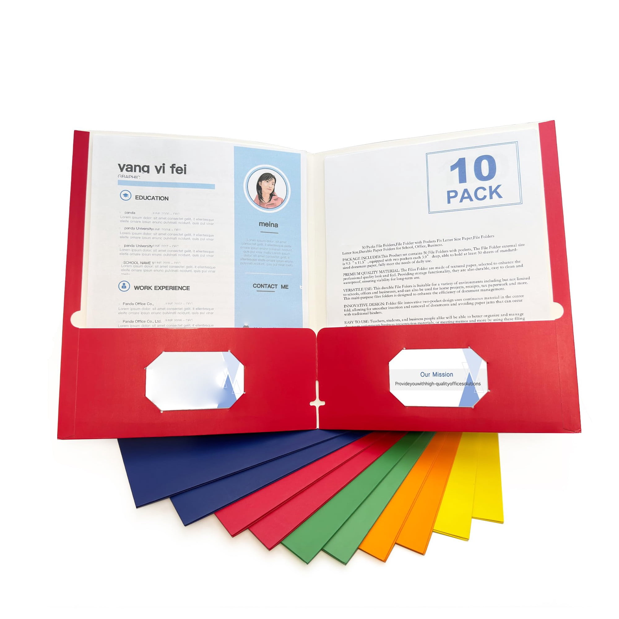 File Folders with Pockets, Letter Size 9.5x11.5 Inch, 2 Pockets Holds ...