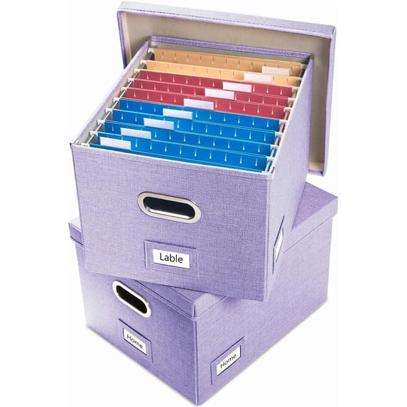 File Organizer Box – 2-Piece Collapsible Linen Storage Folder Set with ...